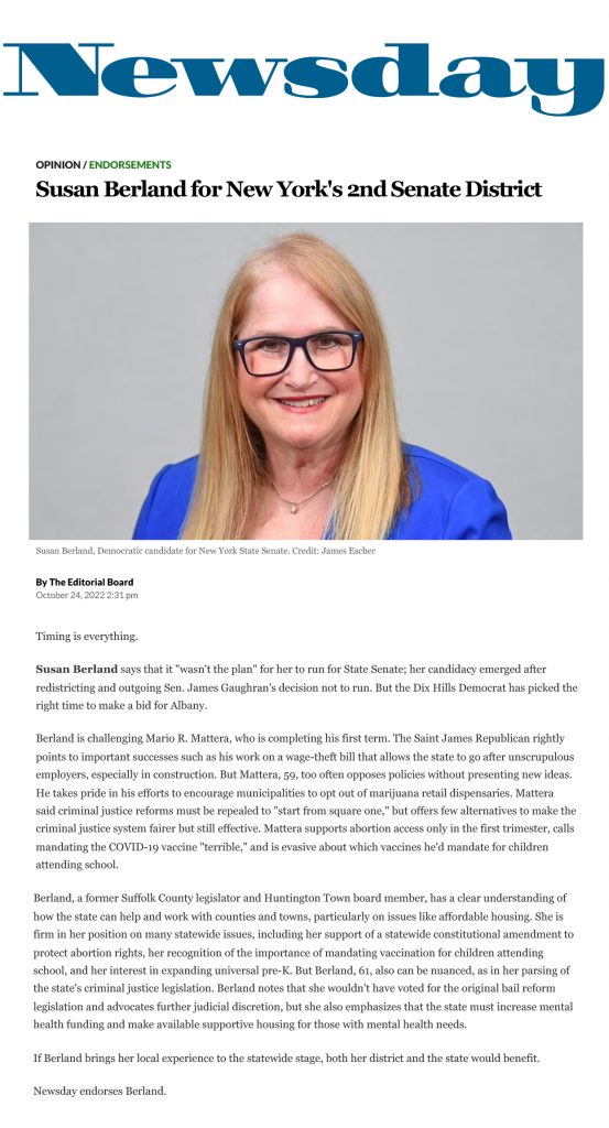Read the Newsday Endorsement – The Friends Of Susan A. Berland